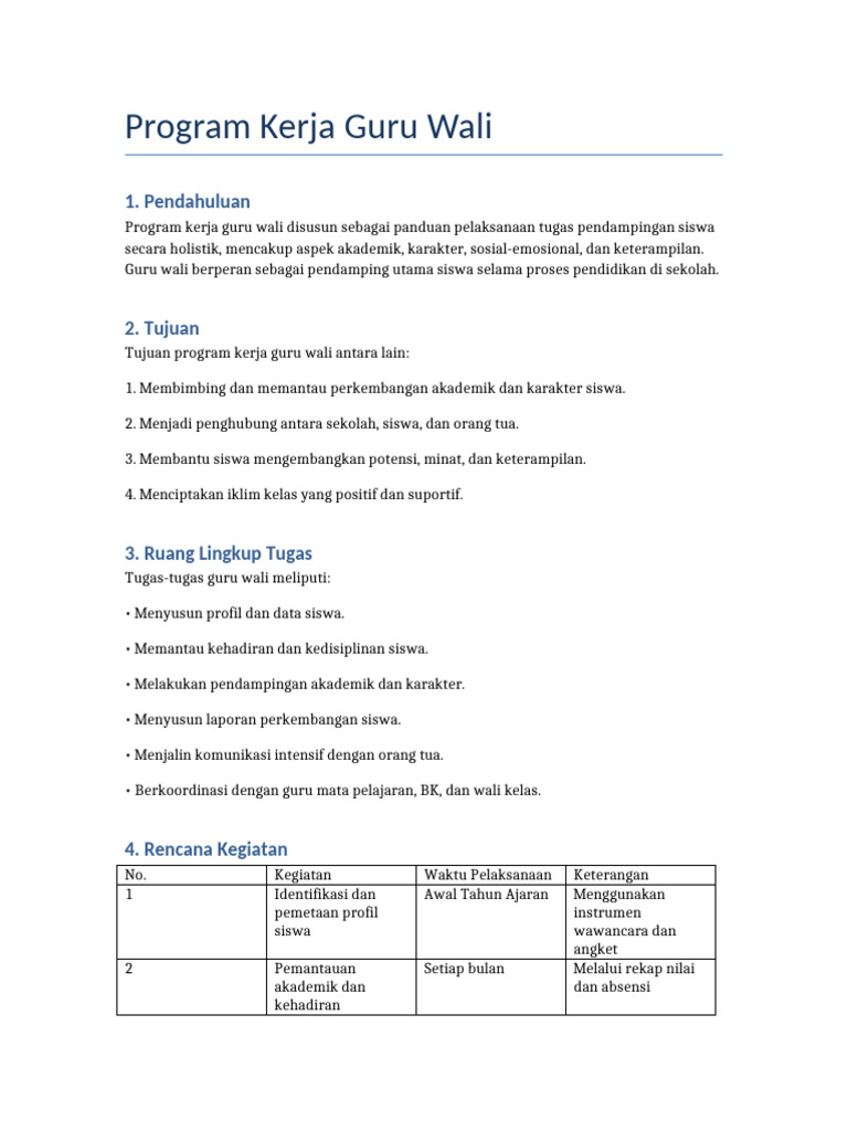 Program Kerja Guru Wali | PDF