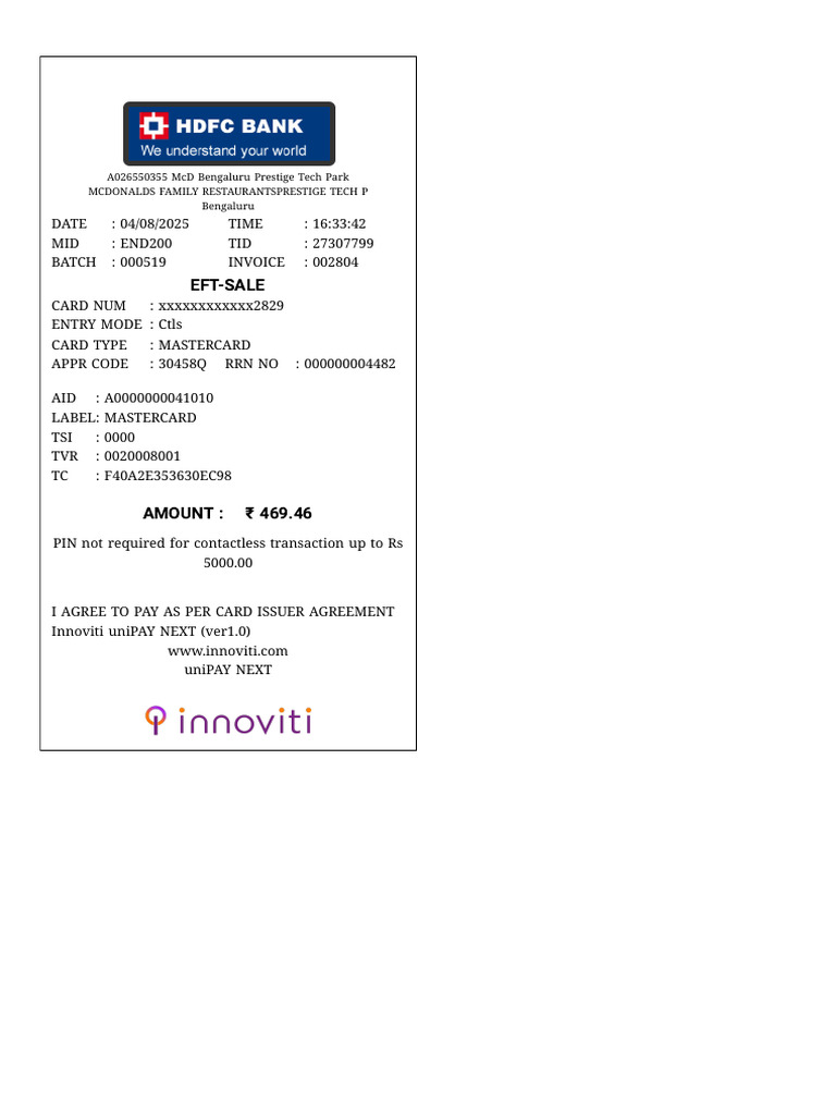 McDonald's Invoice for Bengaluru Order | PDF
