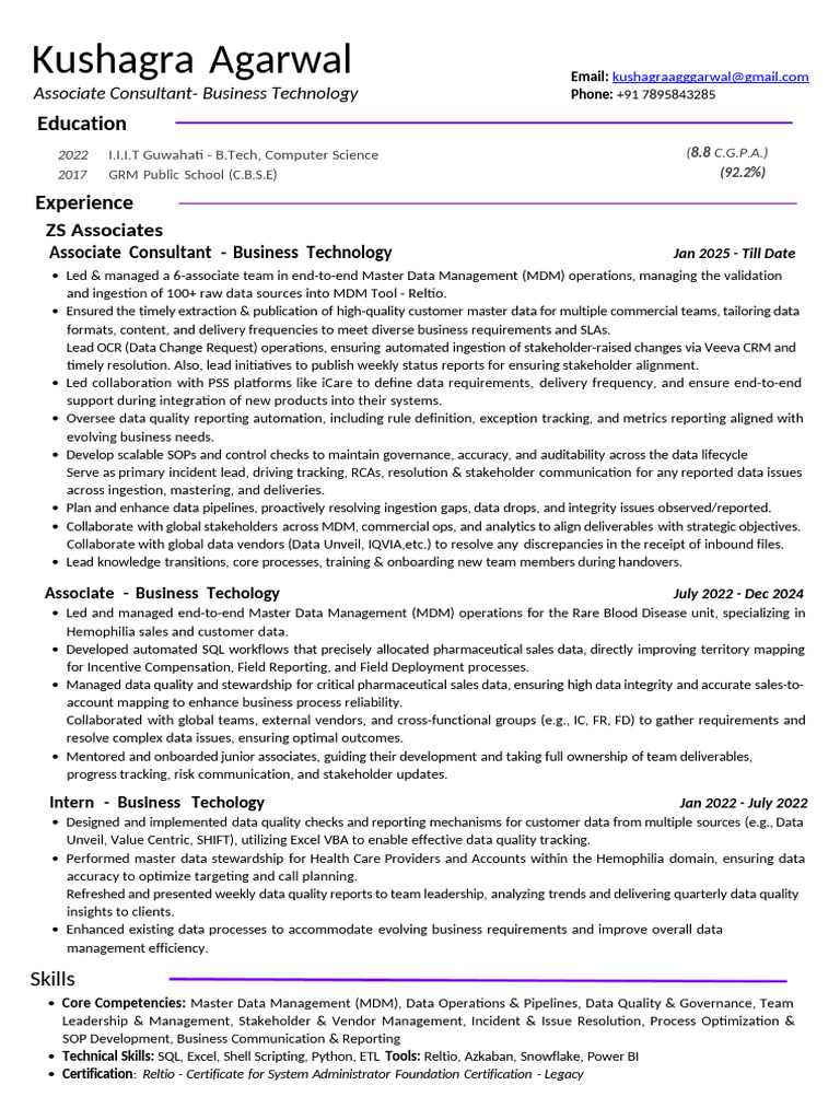 Kushagra Resume 2025 (1) 2 | PDF | Data Quality | Data Management