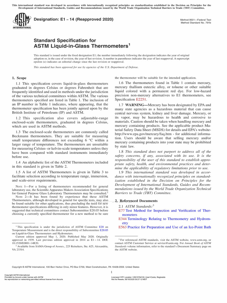 Astm E1-14 Termometro | PDF