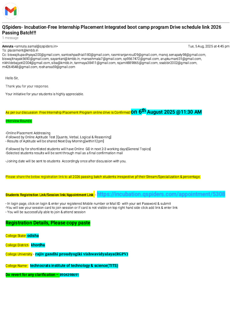 Gmail - QSpiders - Incubation-Free Internship Placement Integrated Boot ...