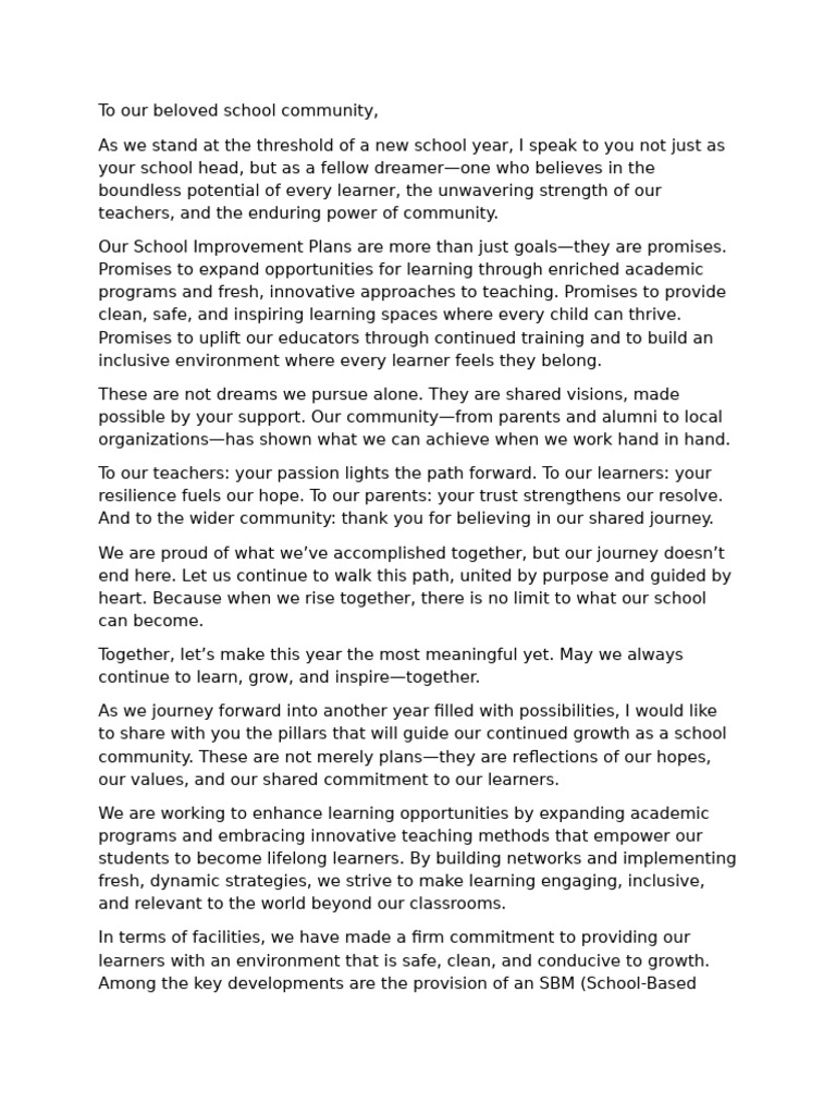 To Our Beloved School Community | PDF | Teachers | Learning