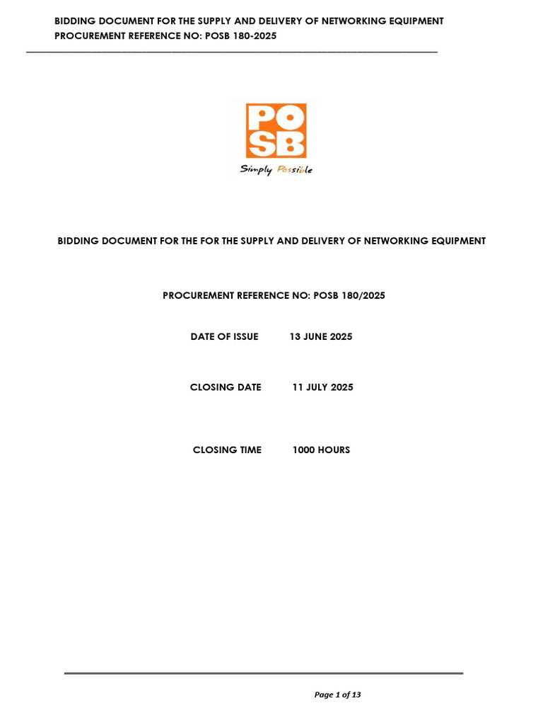 Posb 180 2025 Supply and Delivery of Networking Equipment For Agency ...
