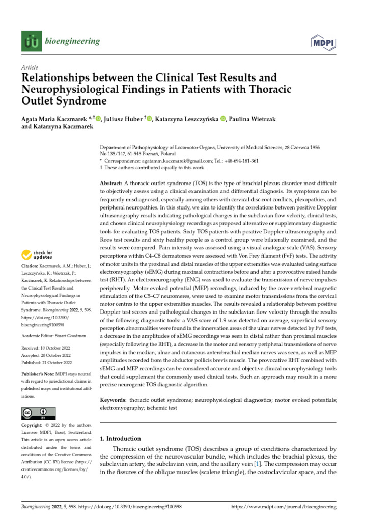 EMG Insights for Thoracic Outlet Syndrome | PDF | Electromyography ...