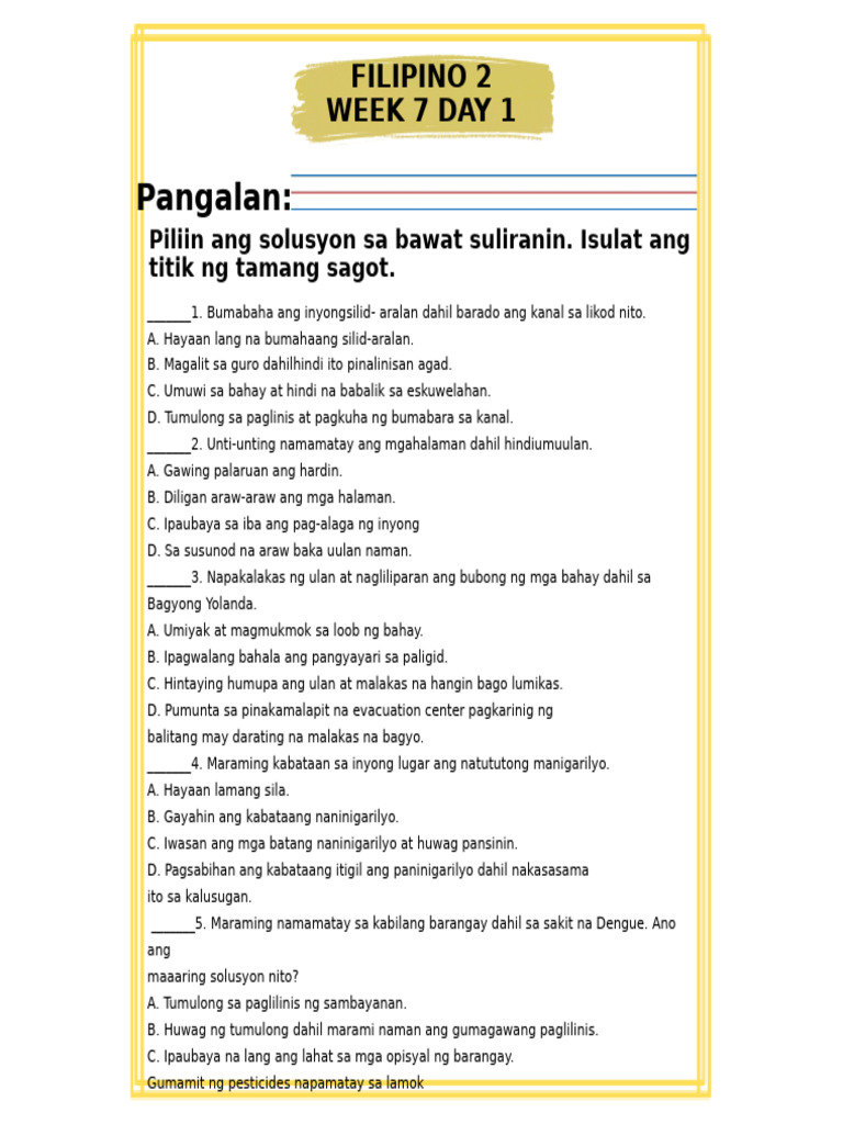 Filipino Worksheet W7 | PDF