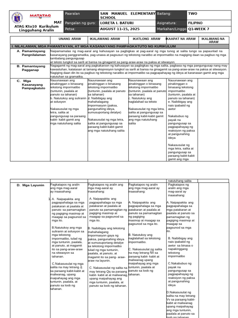 Filipino DLL W7 | PDF