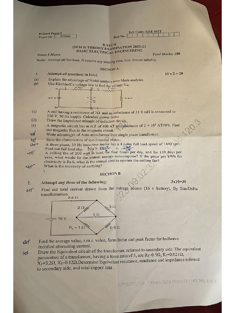 Electrical Question Paper | PDF