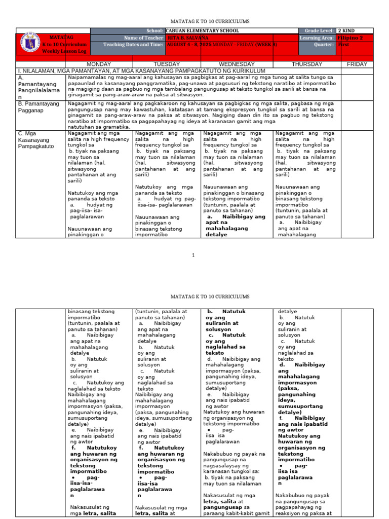 DLL Filipino Week8 | PDF