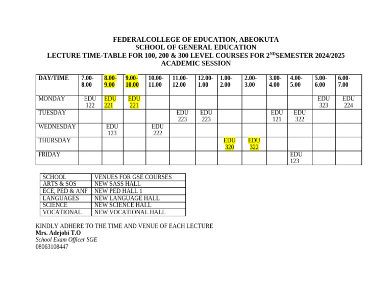 School of Education Time Table-Edit | PDF