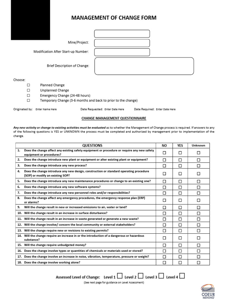 Management of Change Form Template | PDF | Risk Assessment | Risk