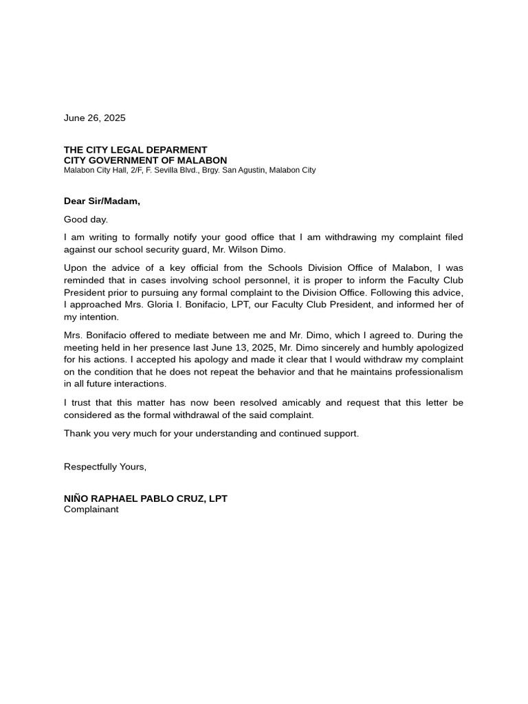 Letter of Withdrawal | PDF