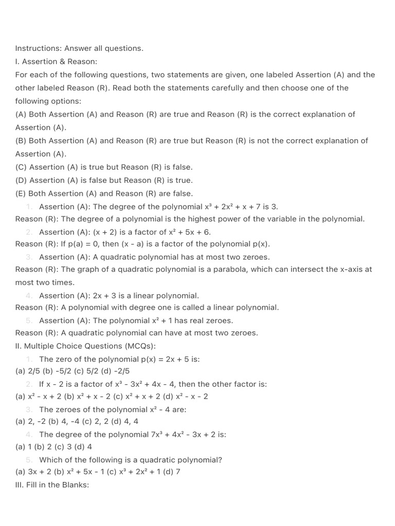 Maths Polynomials Worksheet | PDF | Polynomial | Discrete Mathematics