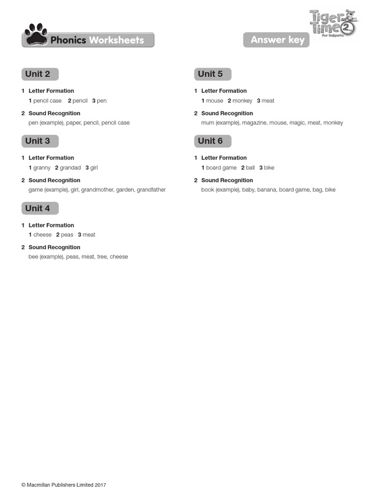 Phonics and Language 2 Answer Key | PDF