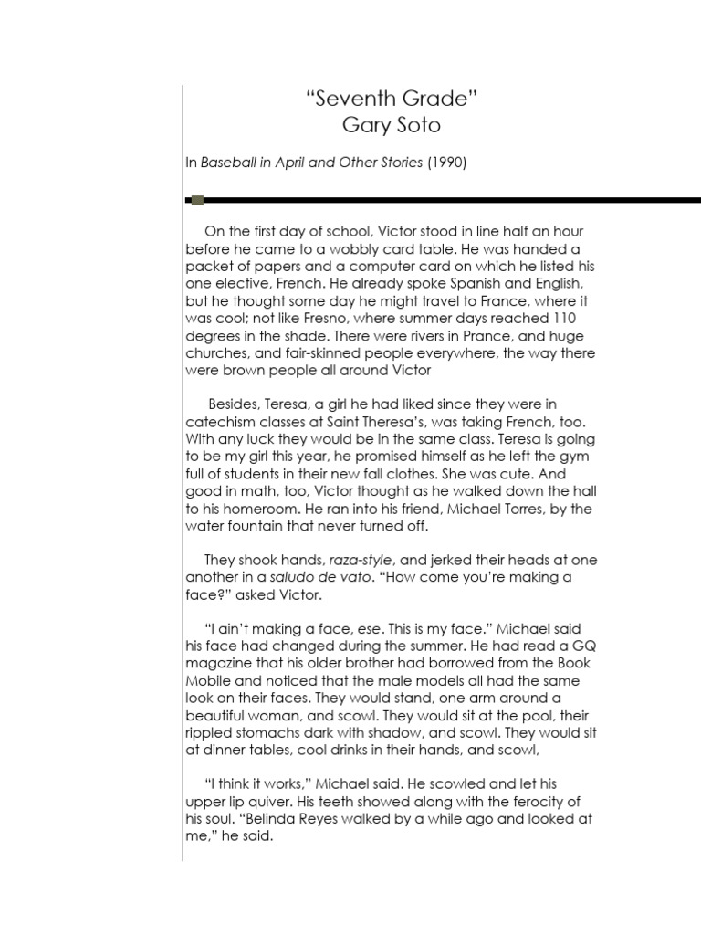 Seventh Grade - by Gary Soto | PDF