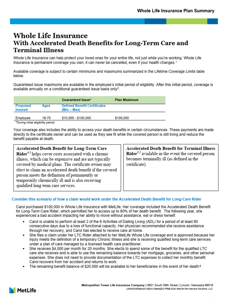 MetLife Whole Life with LTC Benefits | PDF | Life Insurance | Long Term ...
