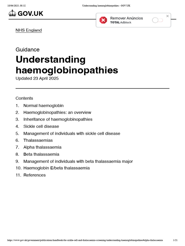Understanding Haemoglobinopathies - GOV - Uk | PDF | Hemoglobin ...