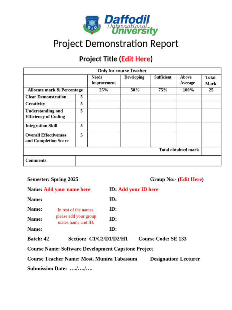 Project Demonstration Cover Page | PDF