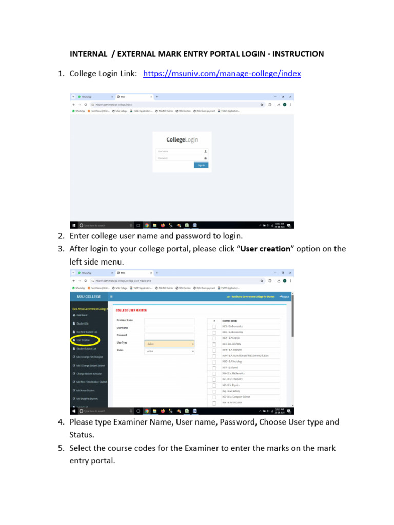Internal Marks Entry Portal Instructions | PDF