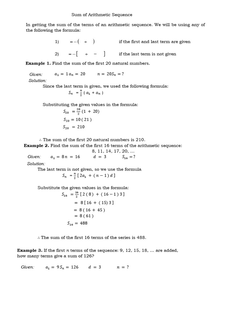 Arithmetic Series or Sum | PDF | Mathematical Concepts | Elementary ...