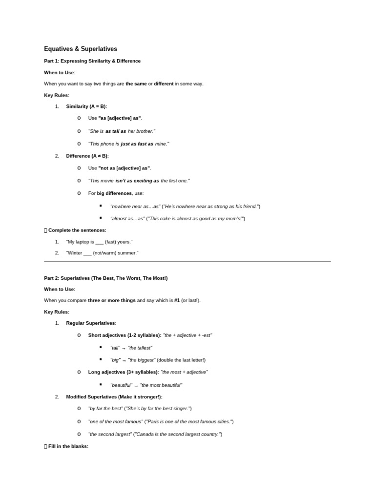 Equatives & Superlatives | PDF