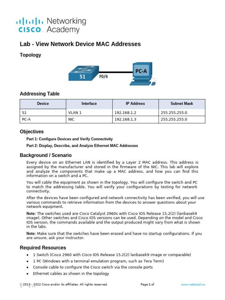 7.2.7-Lab - View-Network-Device-Mac-Addresses | PDF | Computer Network ...