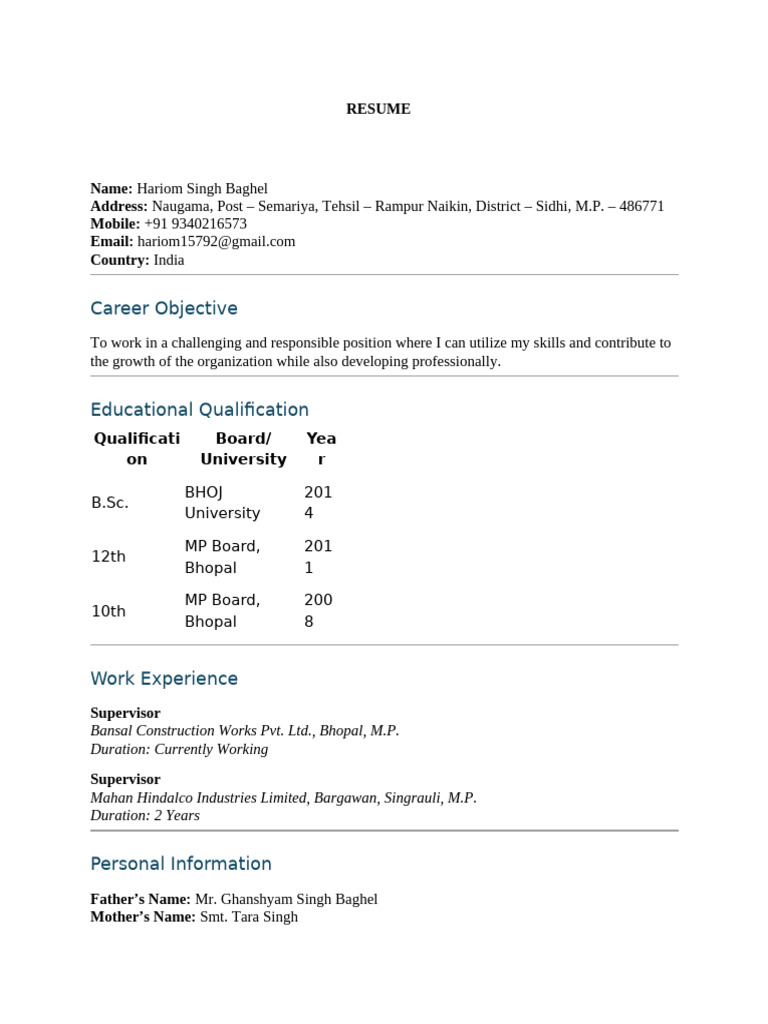 Hariom Singh Resume | PDF
