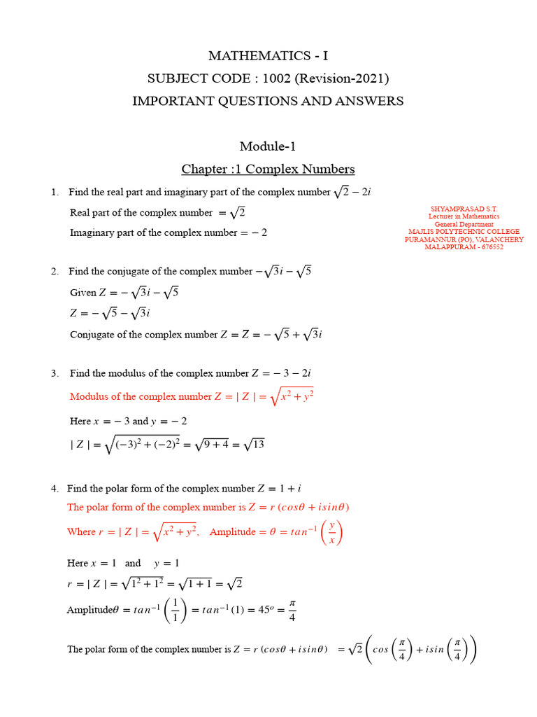 Complex Numbers and Line Equations | PDF | Complex Number | Line (Geometry)