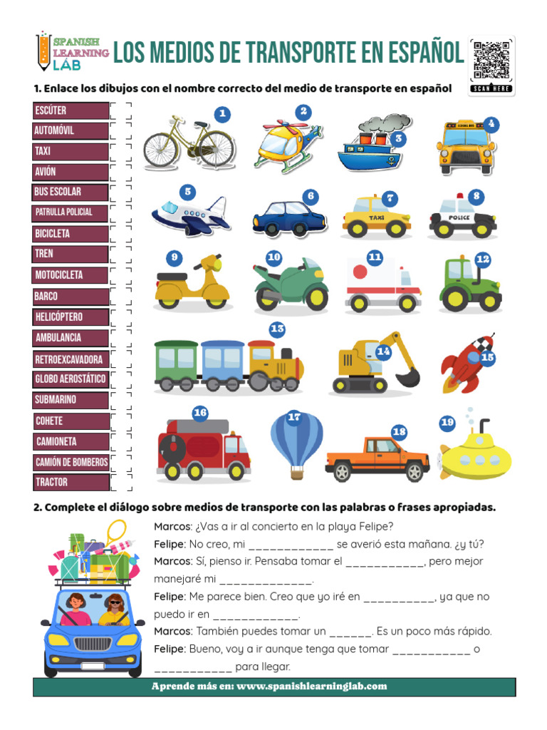 Los Medios de Transporte en Espanol Ejercicios en PDF 1 | PDF