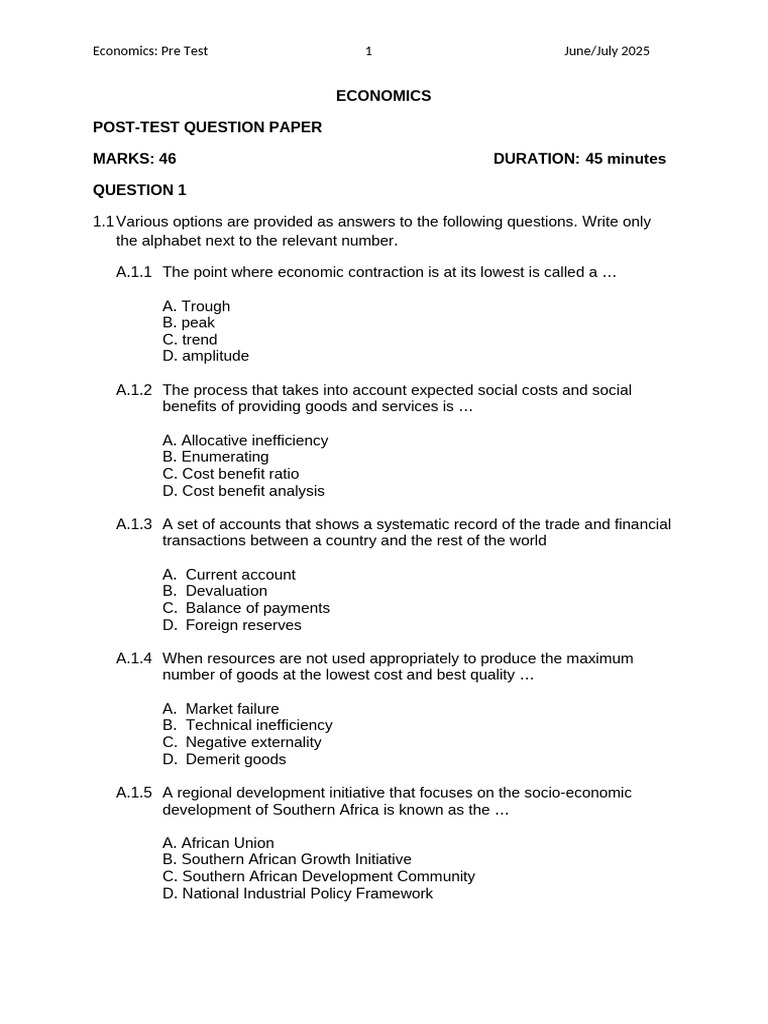 Economics Pre-Test Questions 2025 | PDF | Monopoly | Economics
