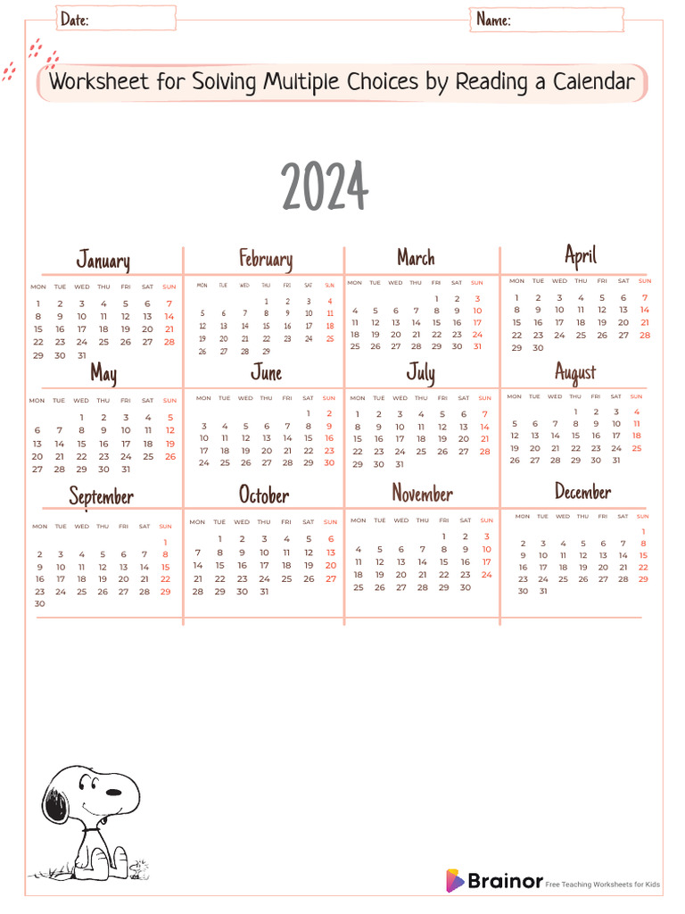 Calendar Reading Worksheet for Kids | PDF