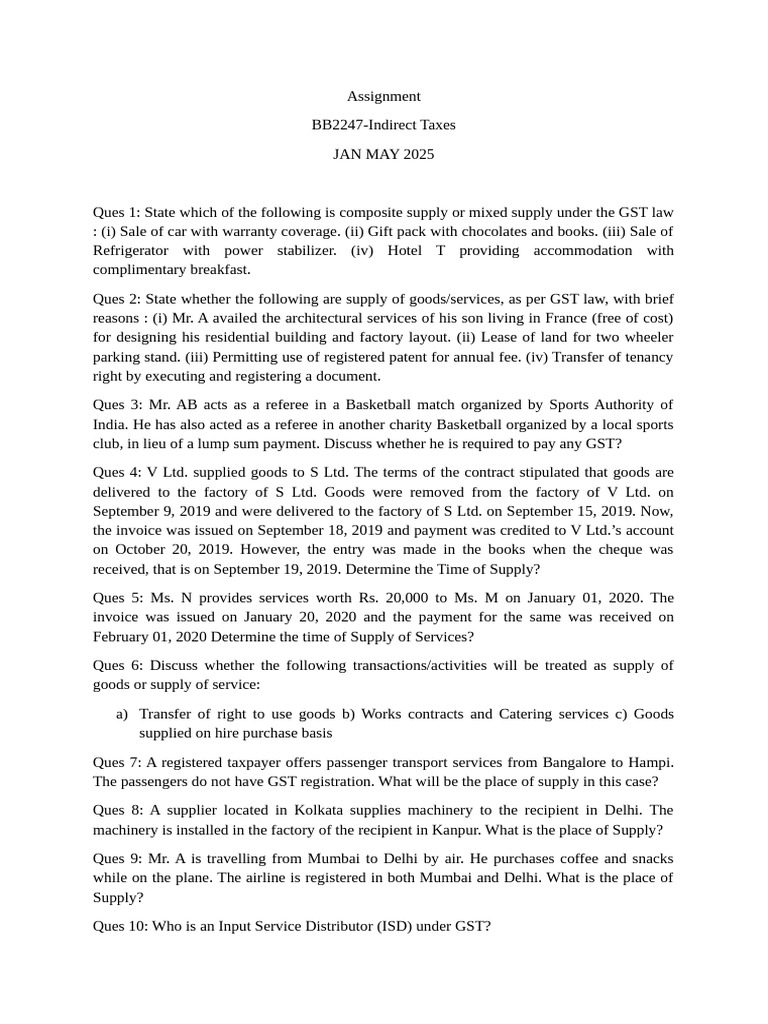 Assignment of Indirect Taxes | PDF | Value Added Tax | Payments