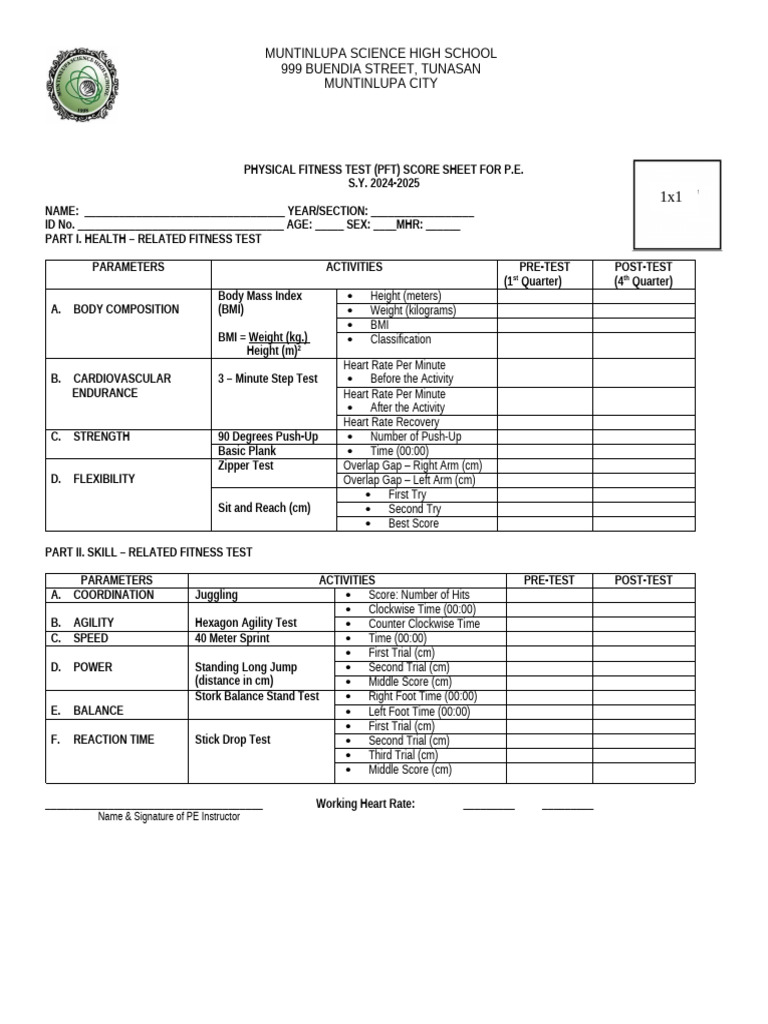 Muntinlupa High School PFT Score Sheet | PDF | Body Mass Index ...