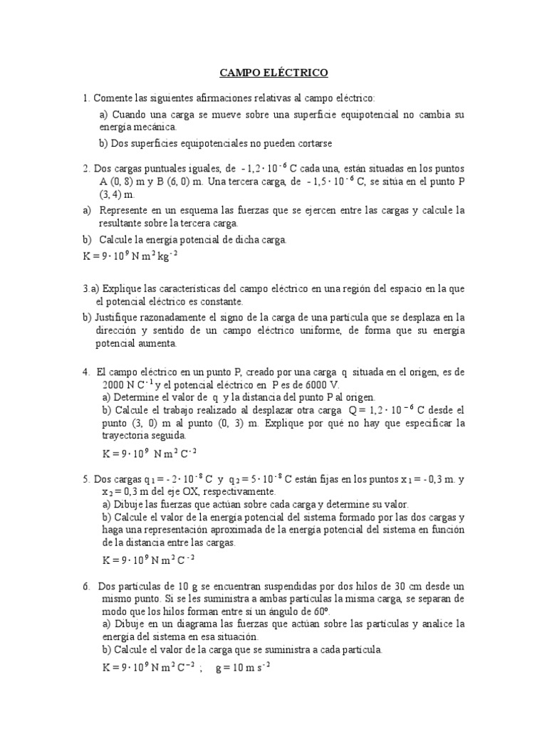 Campo Elc3a9ctrico | Descargar gratis PDF | Campo eléctrico | Energía ...