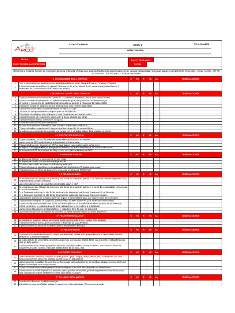 Inspección HSEQ: Cumplimiento y Seguridad Laboral | PDF