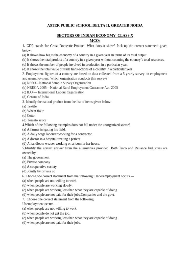 Employment Sectors in India: Class 10 Insights | PDF | Employment ...