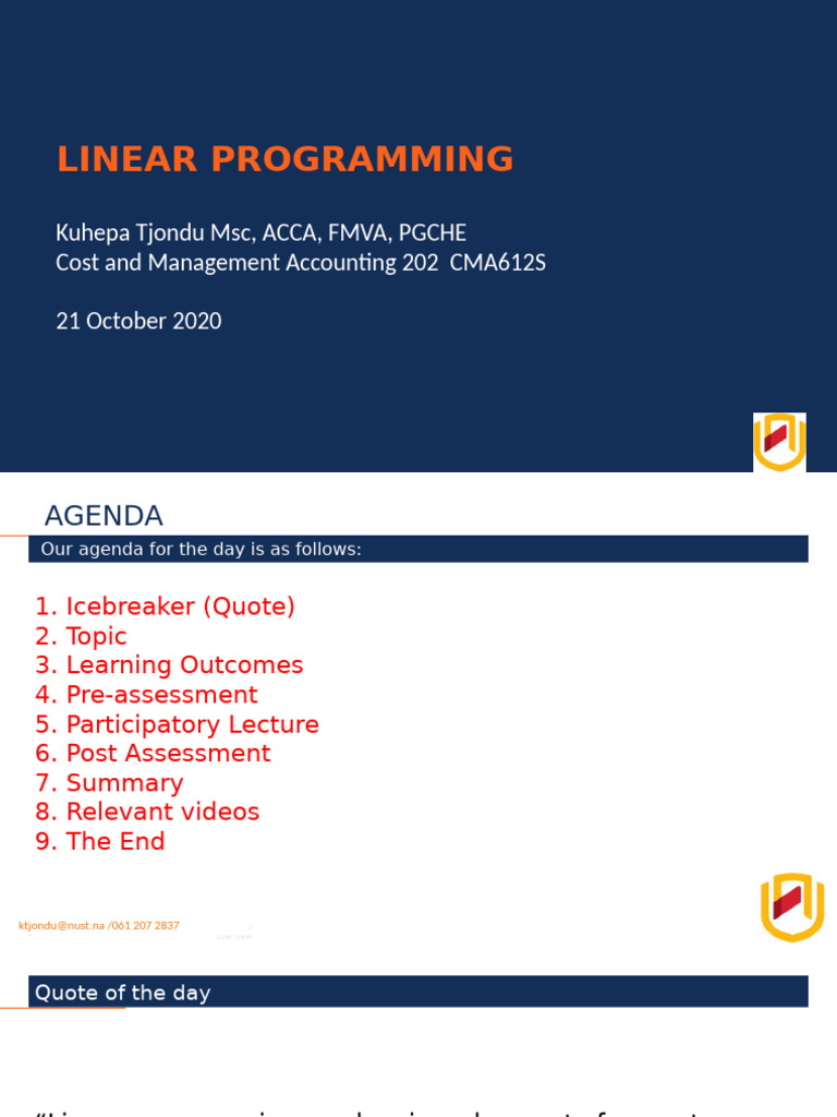 Linear Programming Lecture Overview | PDF | Linear Programming ...