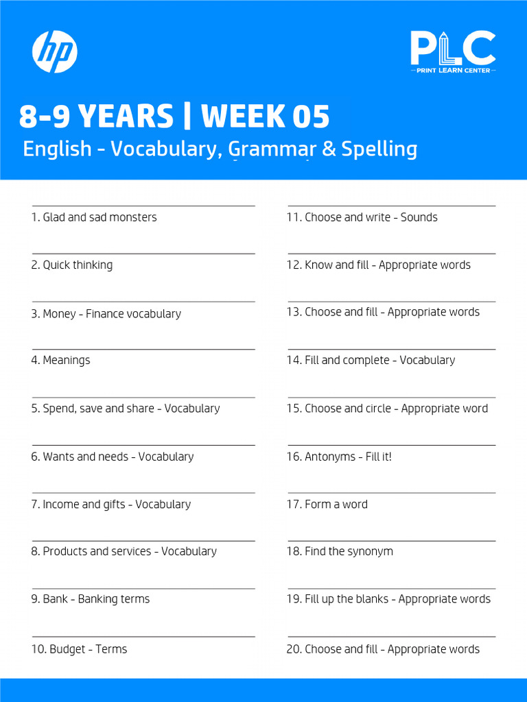 8 9 Week5 English Vocabularygrammar Spelling | PDF | Banks | Debits And ...