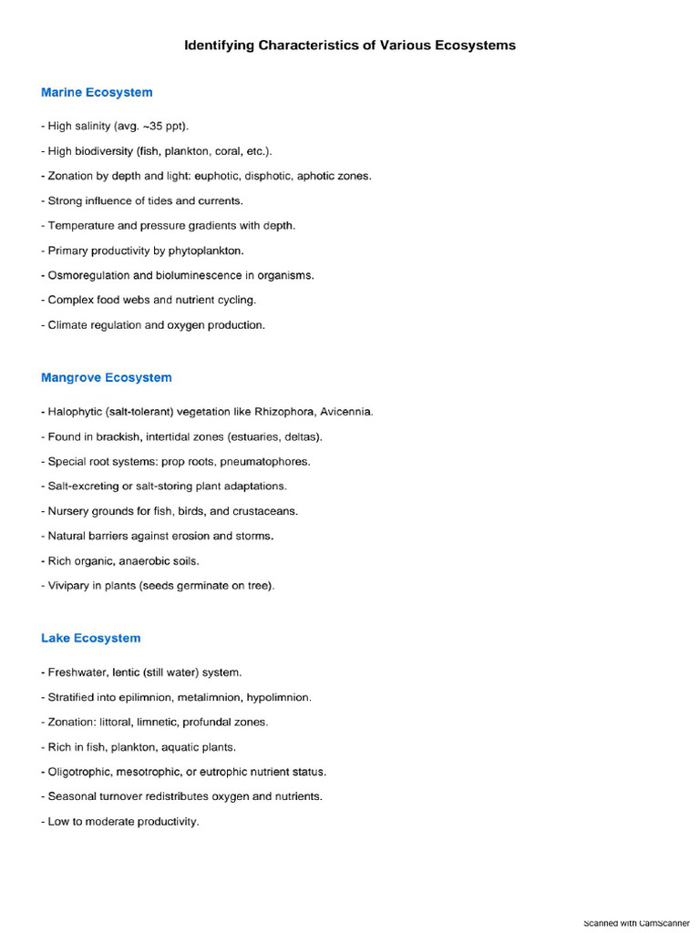 Ecosystem Characteristics | PDF