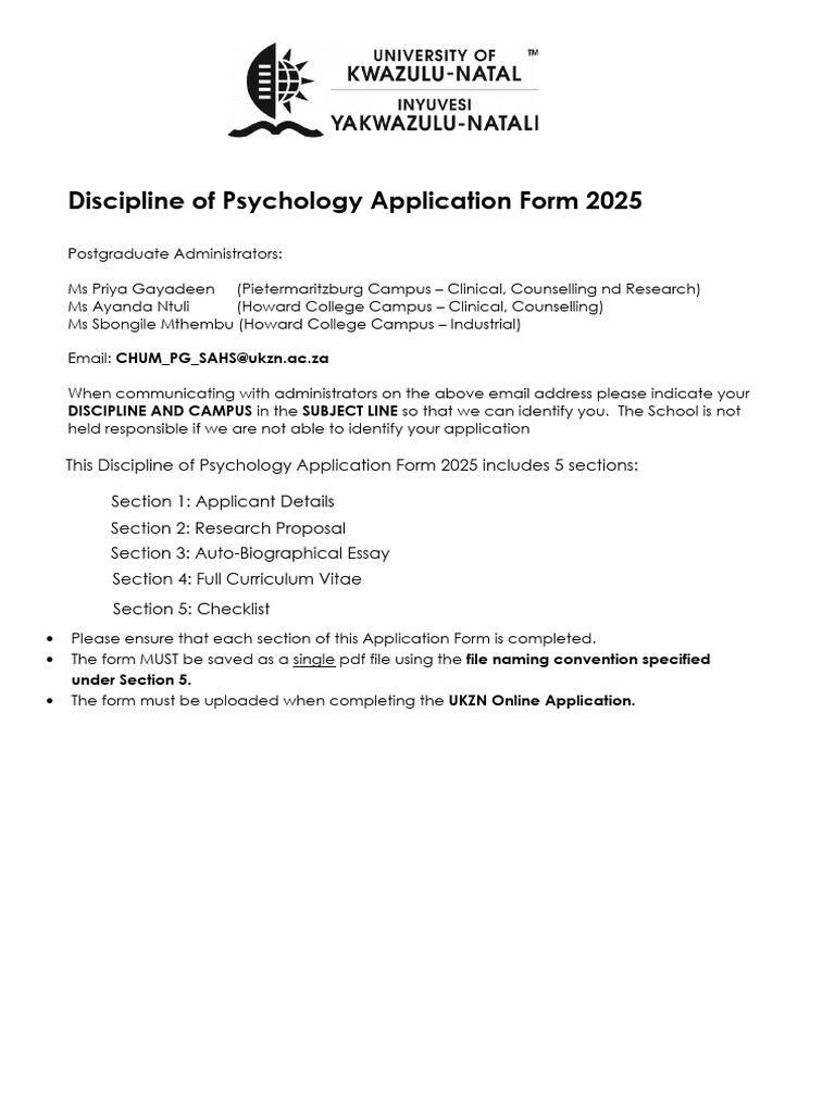 Psychology Application Form 2025 | PDF | Academic Degree | Psychology