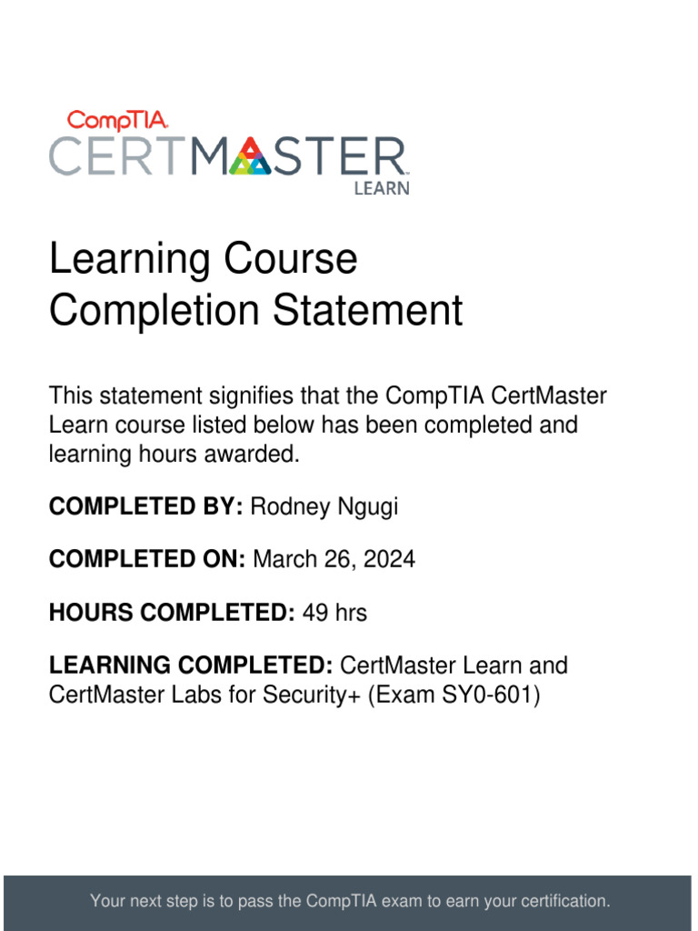 CertMaster Learn Completion for Security+ | PDF