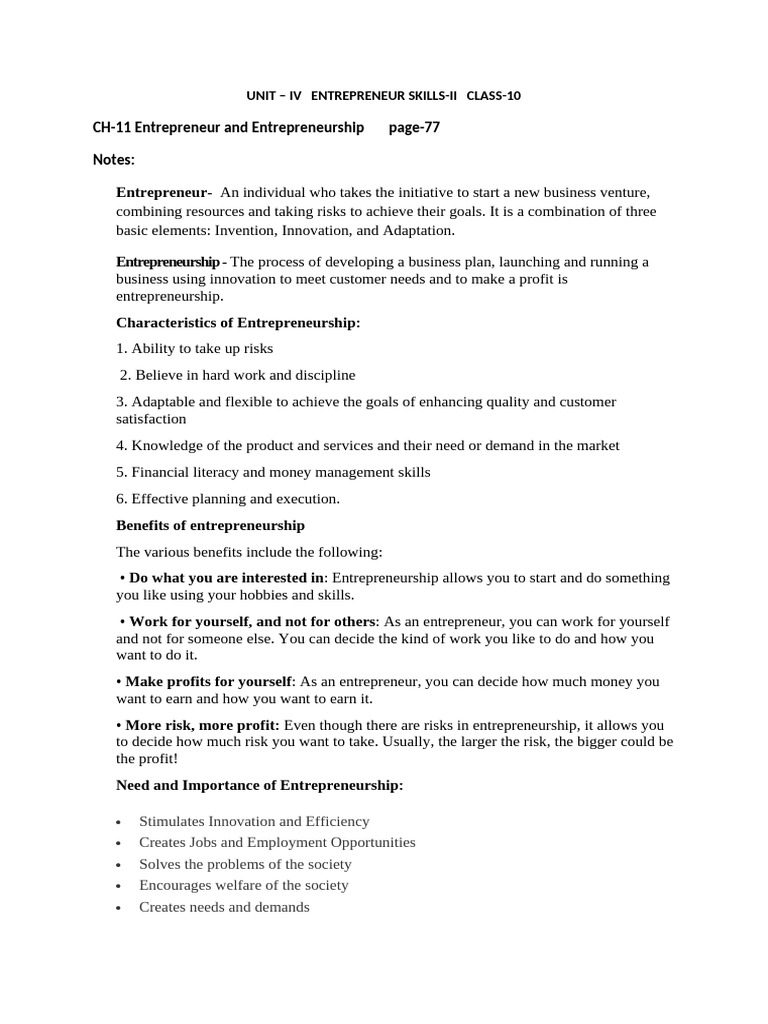 Entrepreneurial Skills-II Unit-IV | PDF | Entrepreneurship | Risk