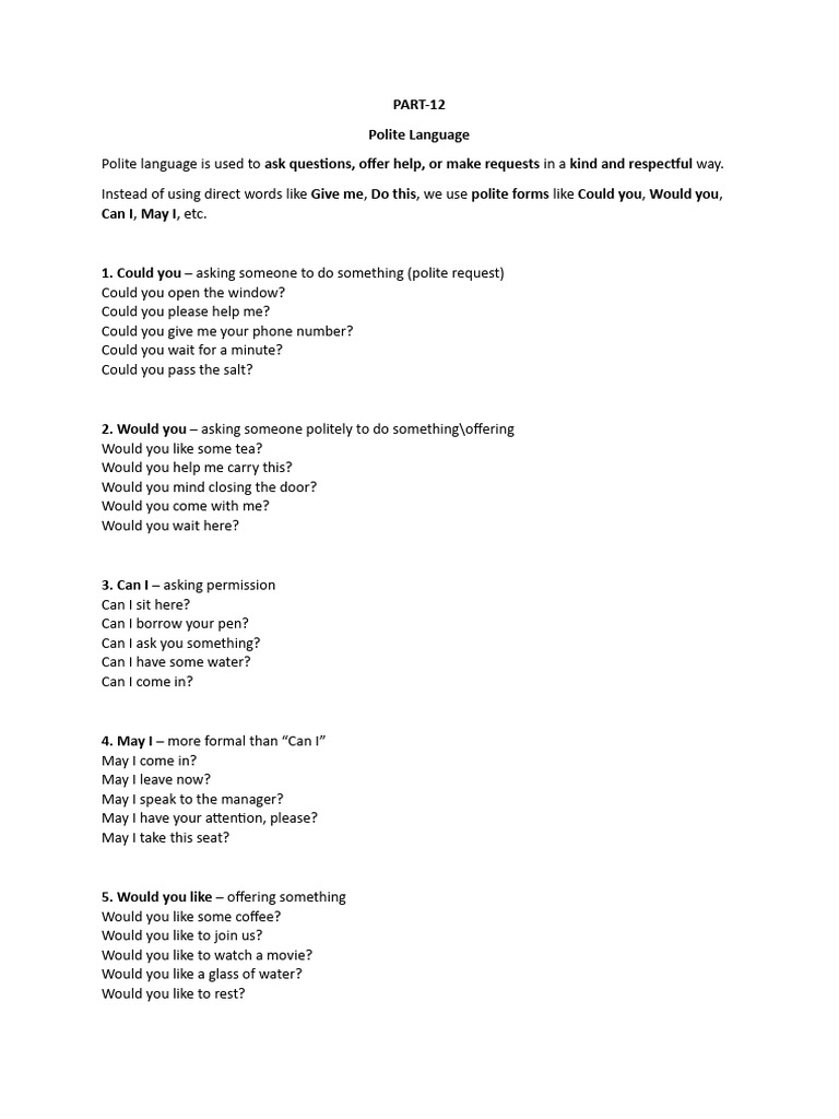 Polite Requests and Offers | PDF