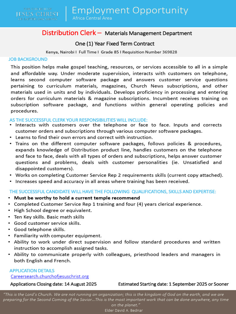 KENYA-Employment Opportunity Clerk Distribution | PDF | Learning