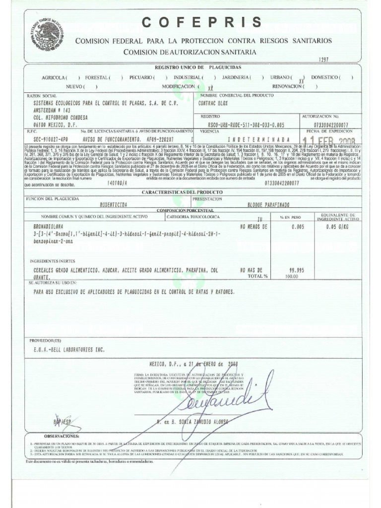 COFEPRIS-Contrac Blox | PDF