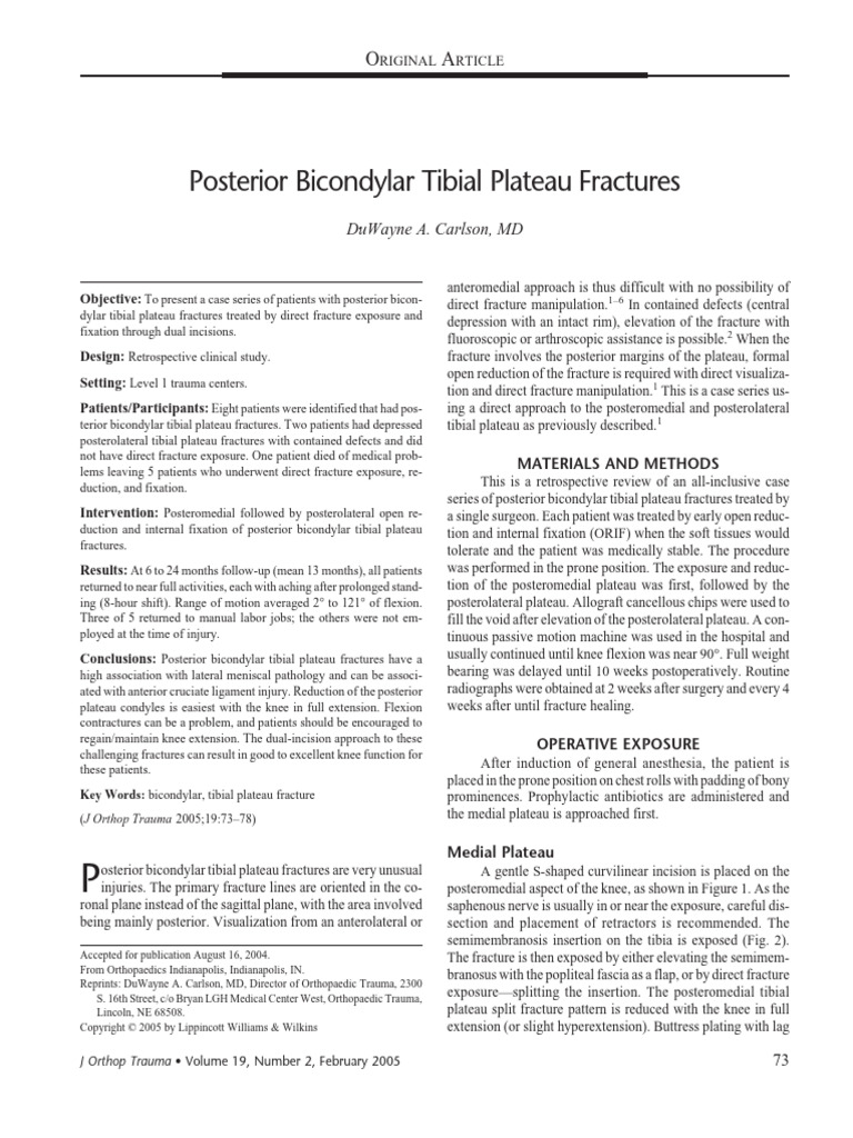 Posterior Bicondylar Tibial Plateau Fractures | PDF | Knee | Joints