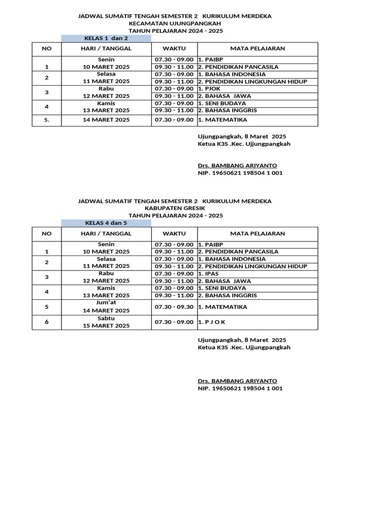Jadwal Pts 2 Tahun 2024 - 2025 | PDF
