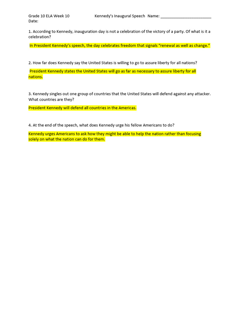 Kennedy's Inaugural Speech Analyze Craft and Structure | PDF