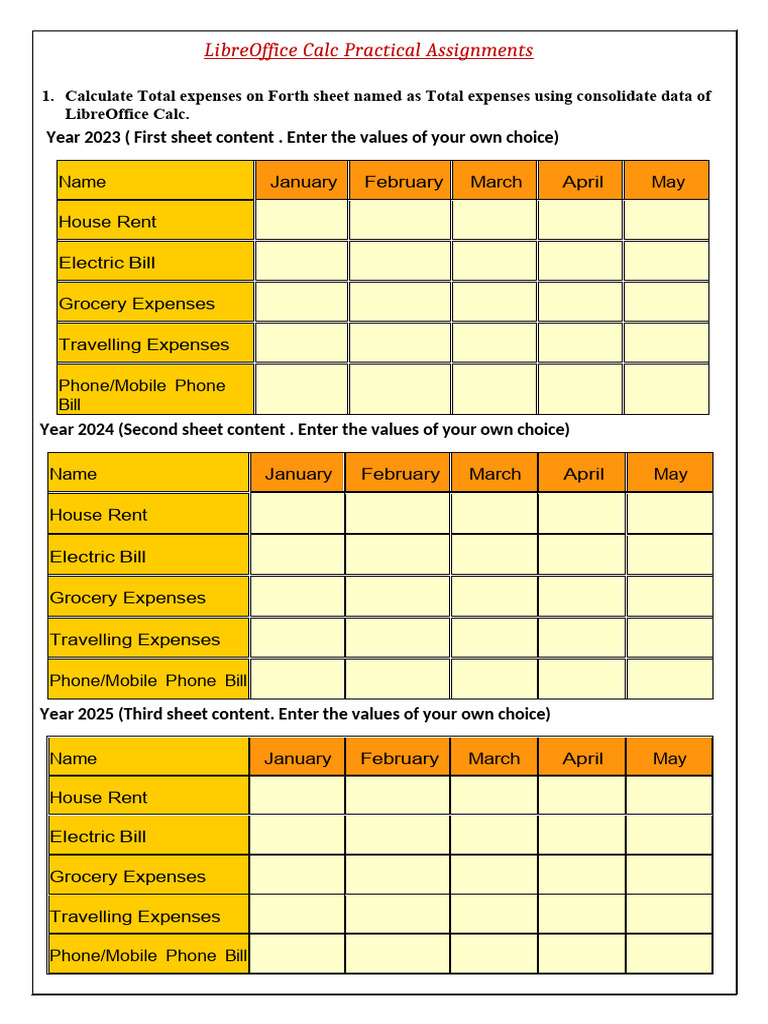 LibreOffice Calc Practical Assignments | PDF