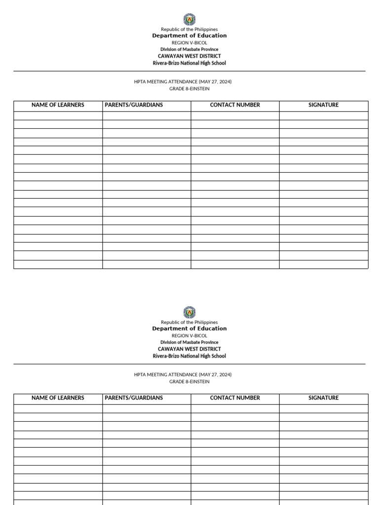 Attendance Sheet SPTA | PDF