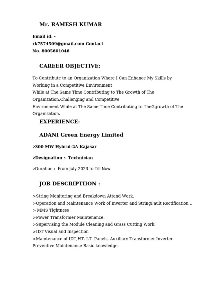 Ramesh Kumar CV | PDF